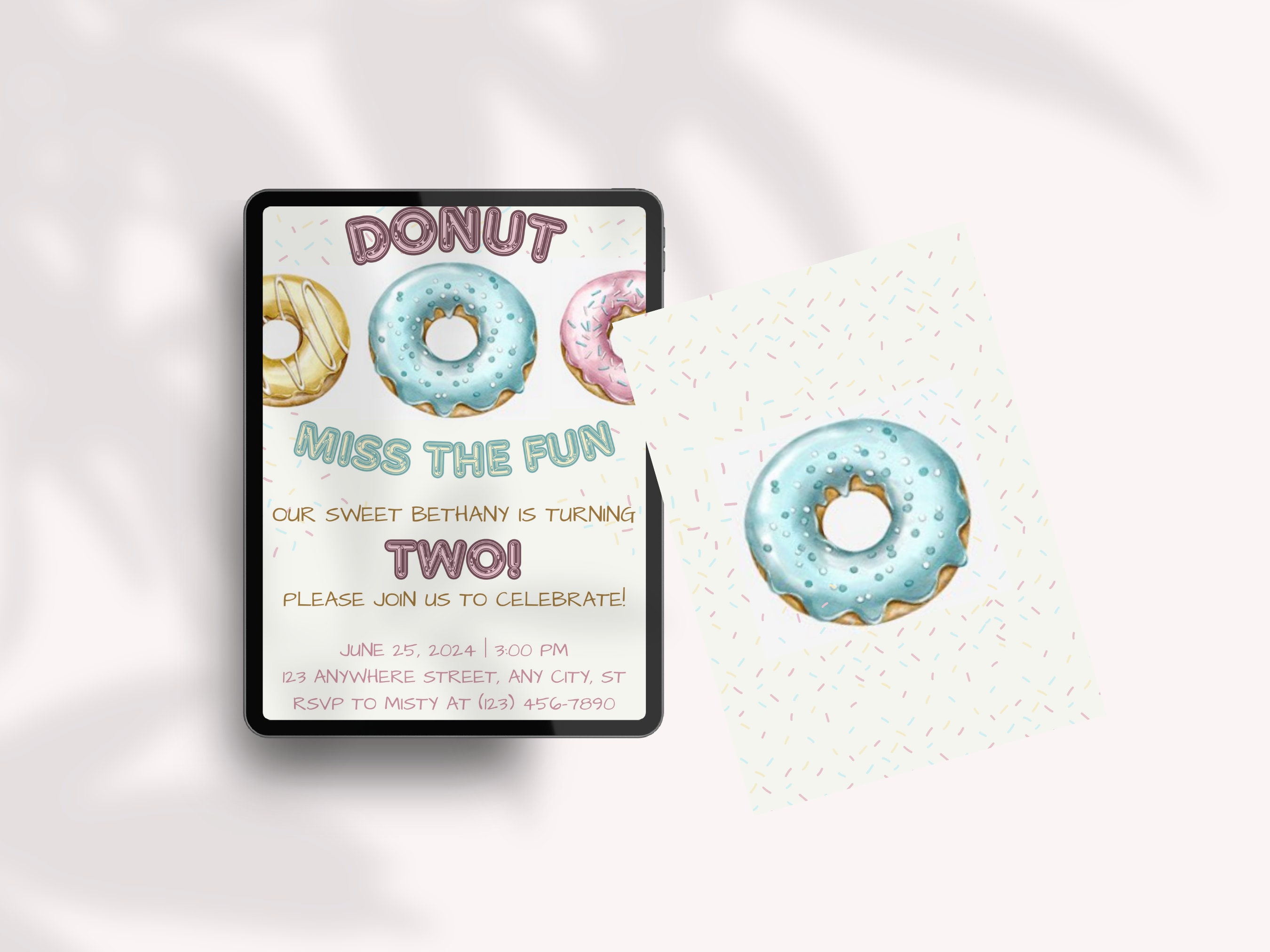 Donut Miss the Fun Birthday Party, Editable Donut Invitation, Sprinkle ...