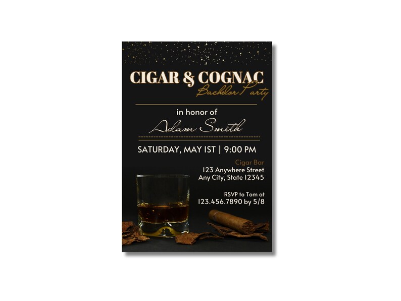 Cigars and Cognac Bachelor Party, Editable Cigar & Cognac Invitation ...