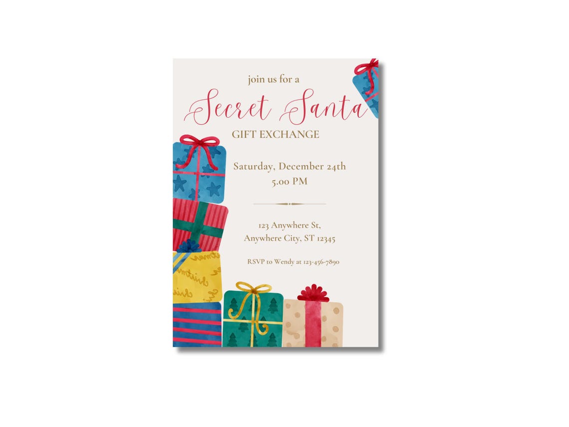 Secret Santa Gift Exchange Holiday Party Invitation, Secret Santa ...