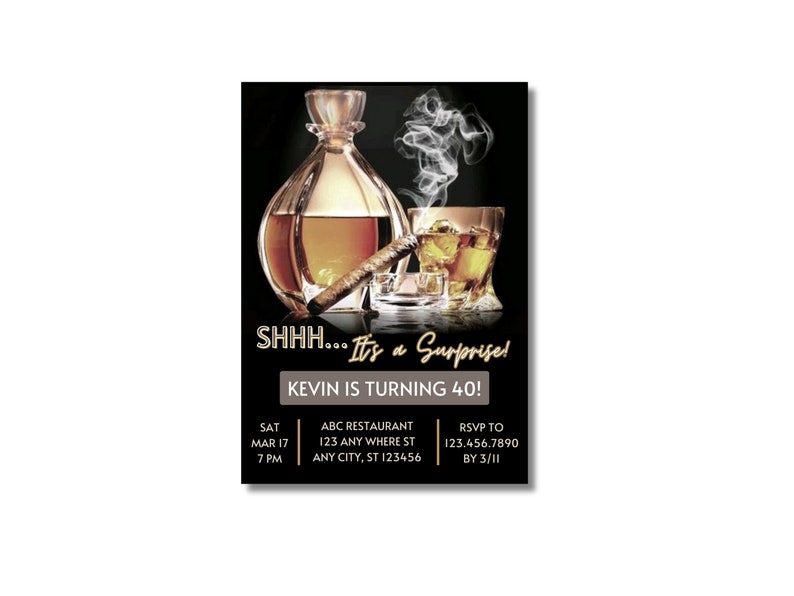 Shhh, Its a Surprise Cigar Birthday Party, Editable Cigar Birthday ...