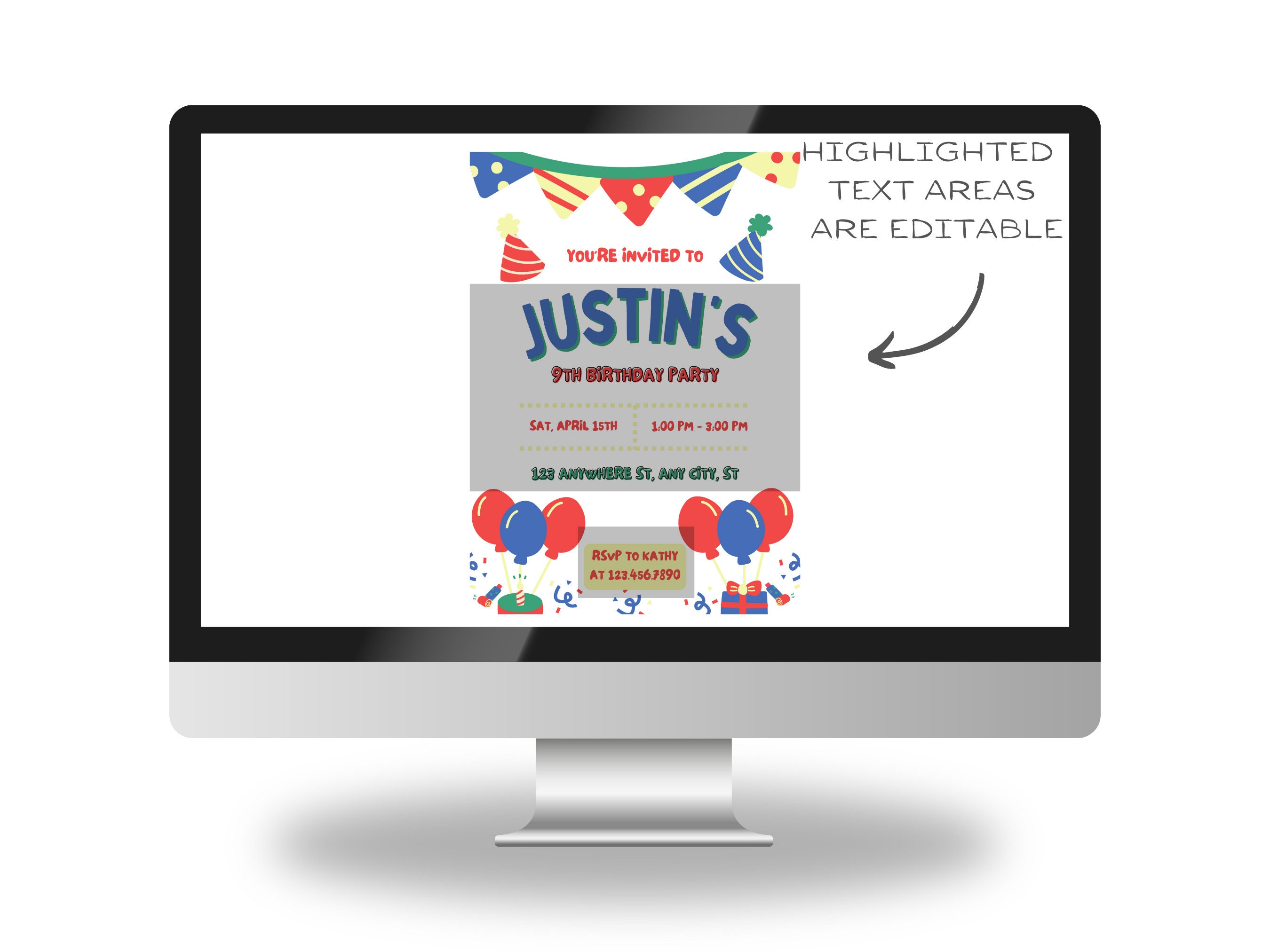 Red & Blue Confetti Birthday Party Invitation, Confetti and Balloons ...