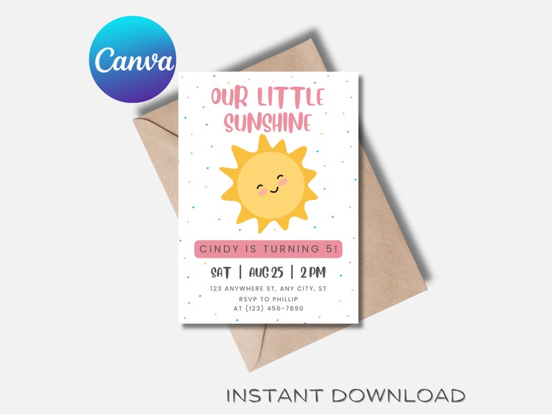 Our Little Sunshine Party Invitation, Sunshine Party, Rainbow, Pastel ...