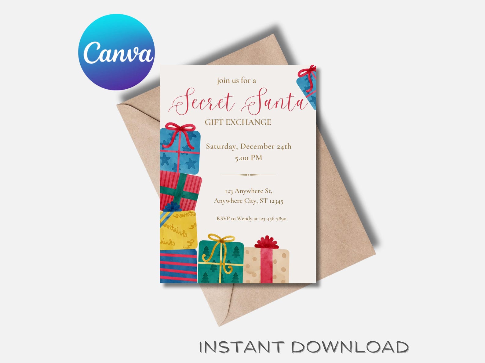Secret Santa Gift Exchange Holiday Party Invitation, Secret Santa ...