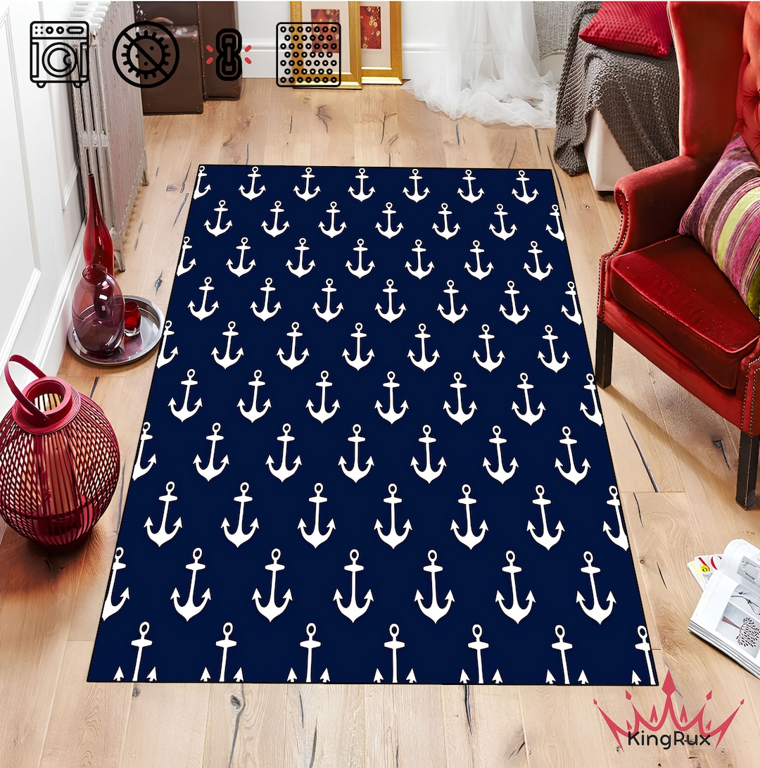 Ship Hook Rug, Nautical Rug, Ship Anchor, Kids Room Rug, Nautical Art ...