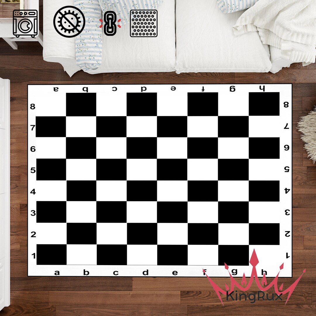 Chess Rug, Chess Board Design Rug, CUSTOM SIZE RUG, Chess Pattern Rug ...