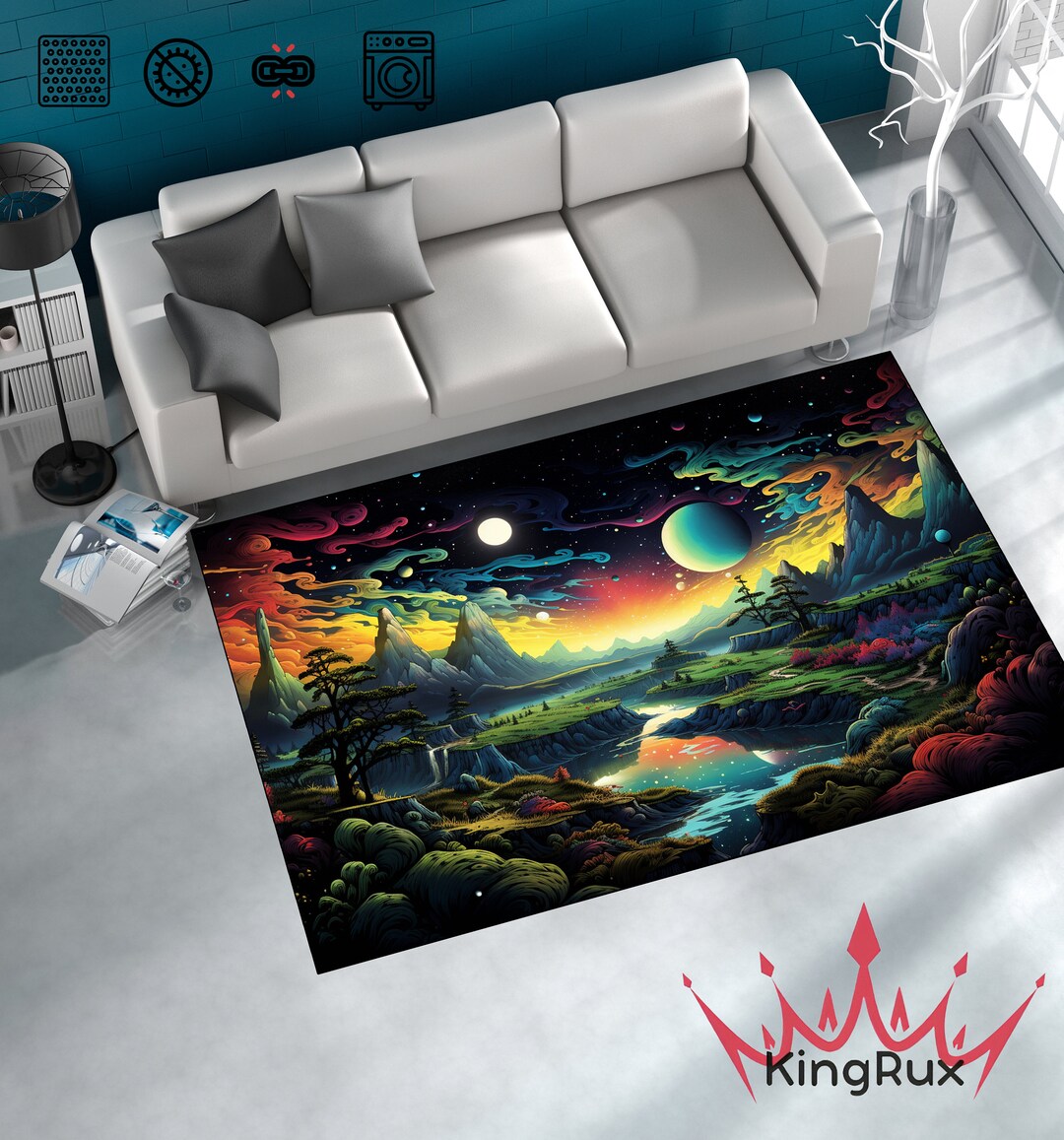 Psychedelic Stream and Sunset, Psychedelic Rug, Psychedelic Landscape ...