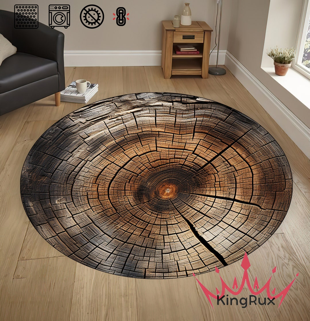Wooden Rug, Wood Design Rug, Round Wooden Rug, Wooden Decor Rug, Wooden ...