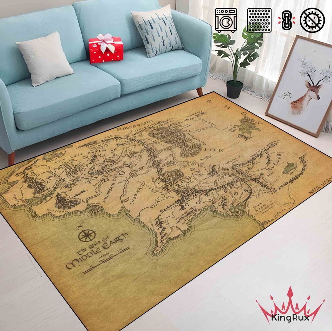 Hobbit Map Rug, Map Rug, Lord of Rings Rug, Fantastic Rug, Map Decor ...