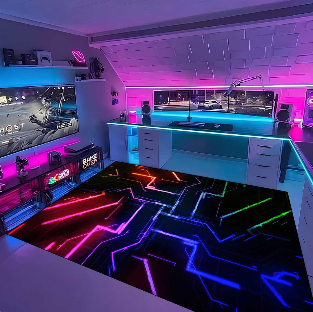 Colorful Neon Rug, Gaming Rug, Gamer Rug, Game Room Rug, Gift for Gamer ...