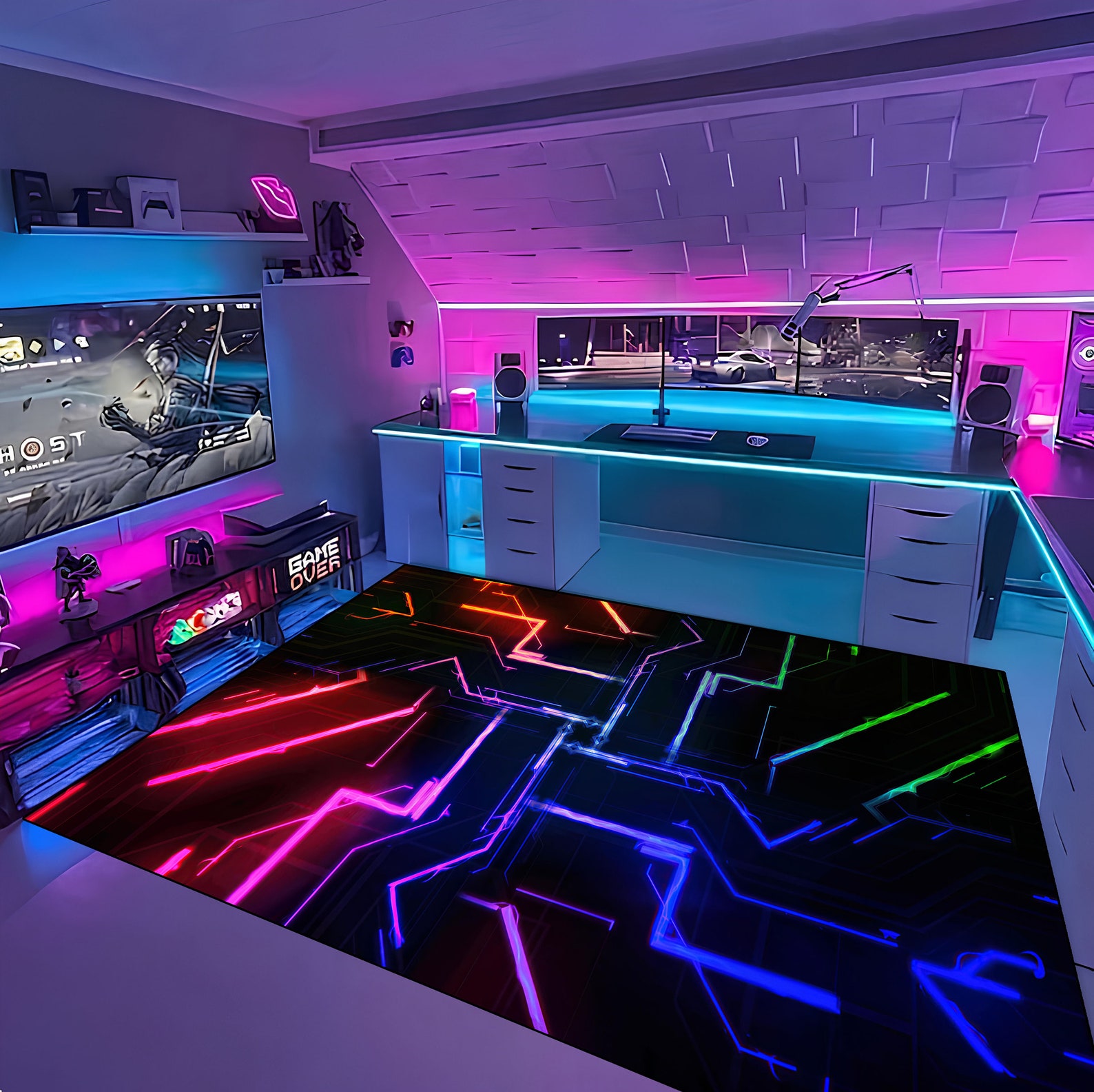 Colorful Neon Rug, Gaming Rug, Gamer Rug, Game Room Rug, Gift for Gamer ...