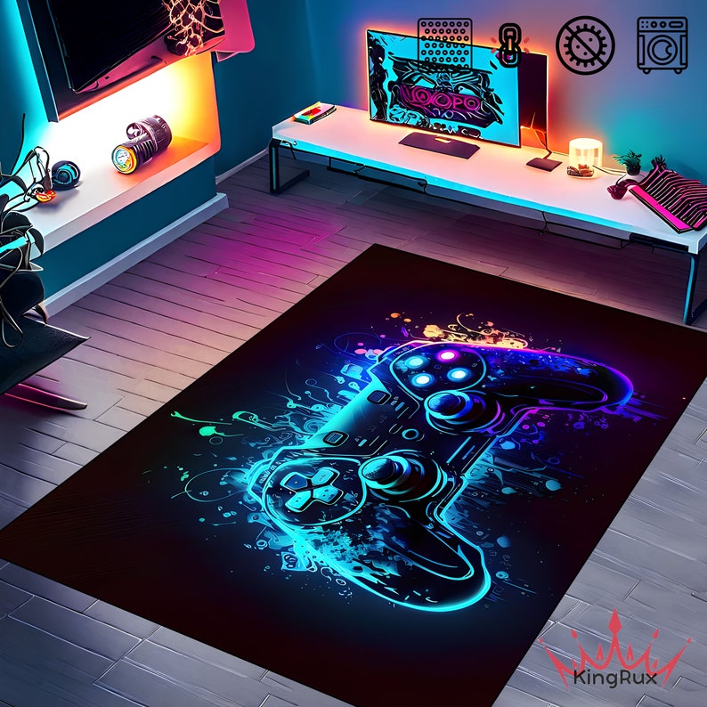 Game Controller Rug, Gamer Rug, Joysticks Rug, Gaming Rug, Neon Game ...