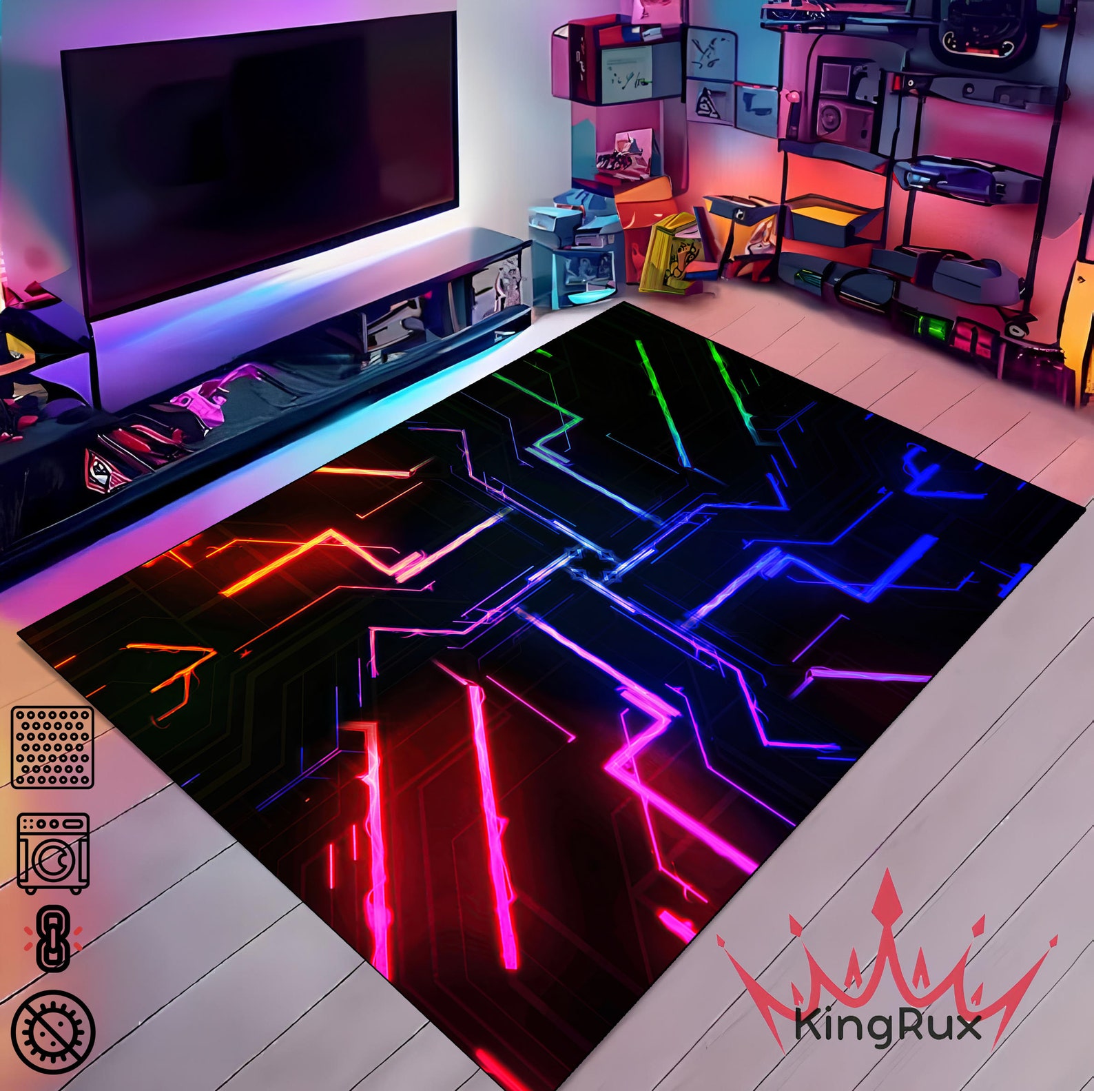 Colorful Neon Rug, Gaming Rug, Gamer Rug, Game Room Rug, Gift for Gamer ...