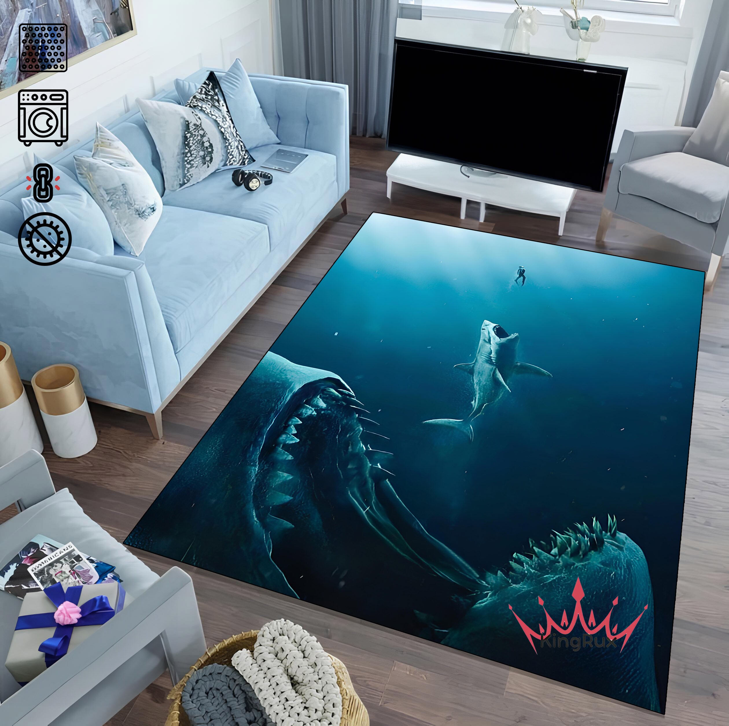 Shark Rug, Shark, Shark Design Rug, Shark Themed Pattern, Ocean Design ...