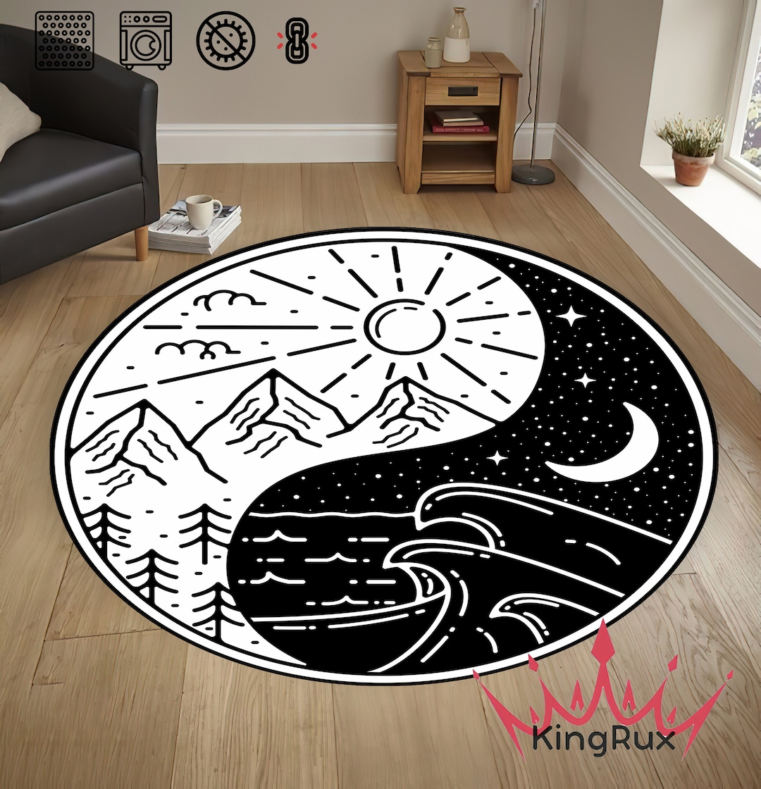 Black White Yin-yang Rug, Mountain and Ocean Yin Yang Rug, Yin and Yang ...