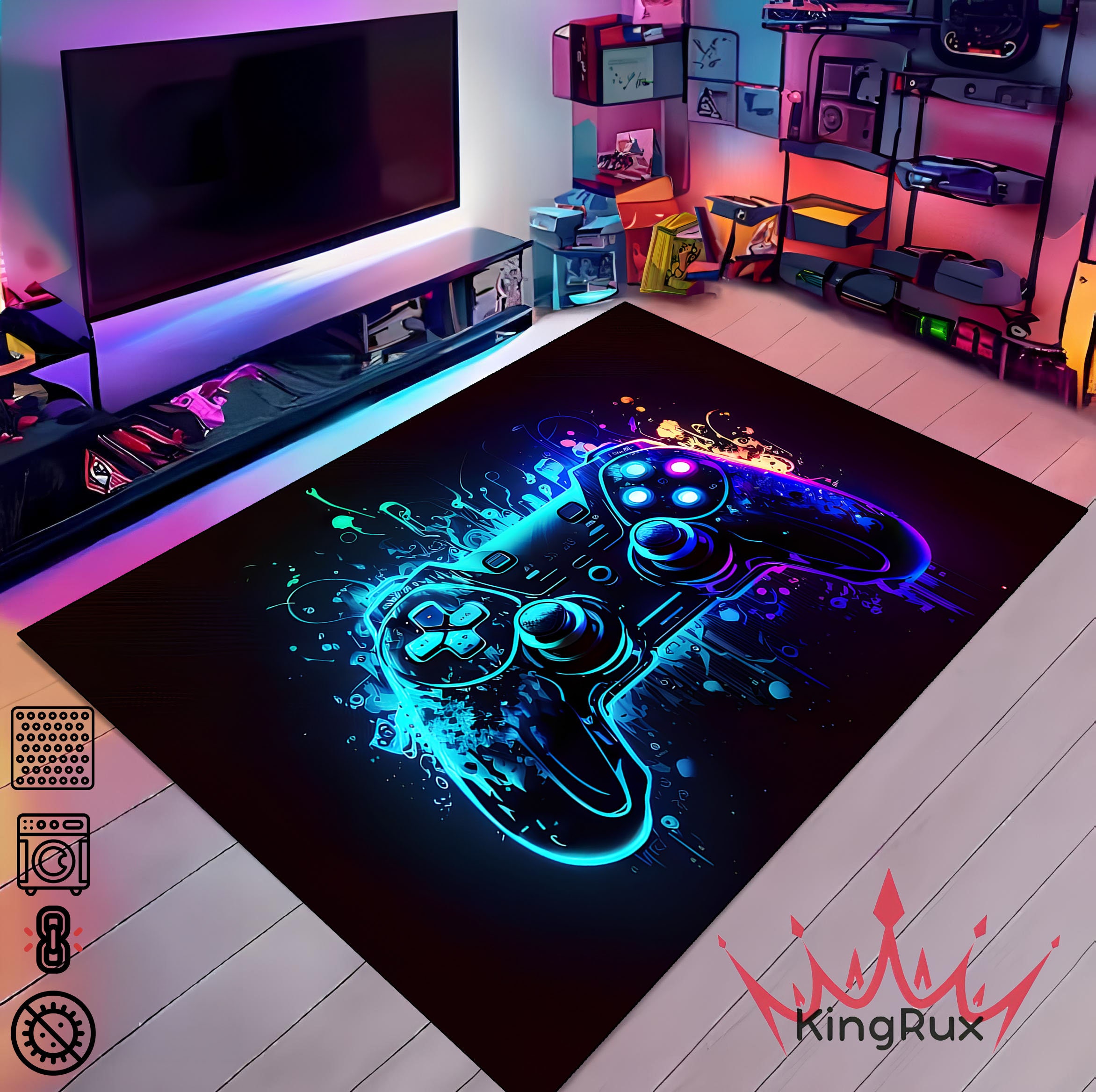 Game Controller Rug, Gamer Rug, Joysticks Rug, Gaming Rug, Neon Game ...