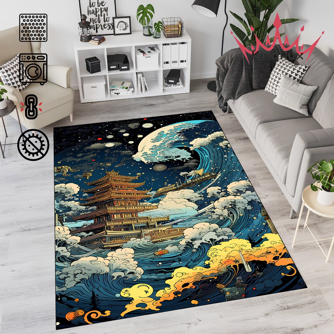 Power of Nature Great Wave, Japanese Giant Tsunami Wave Rug, Tsunami ...