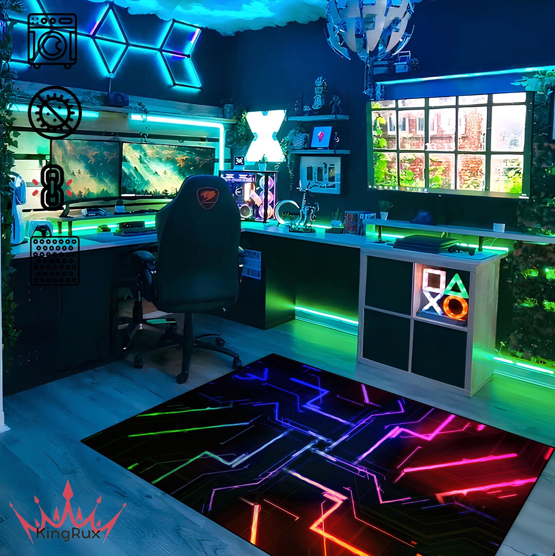 Colorful Neon Rug, Gaming Rug, Gamer Rug, Game Room Rug, Gift for Gamer ...