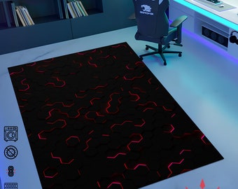 Gaming Rug, E-sports Rug, Neon Hexagon Gamer Rug, E-sports Gamer Rug ...