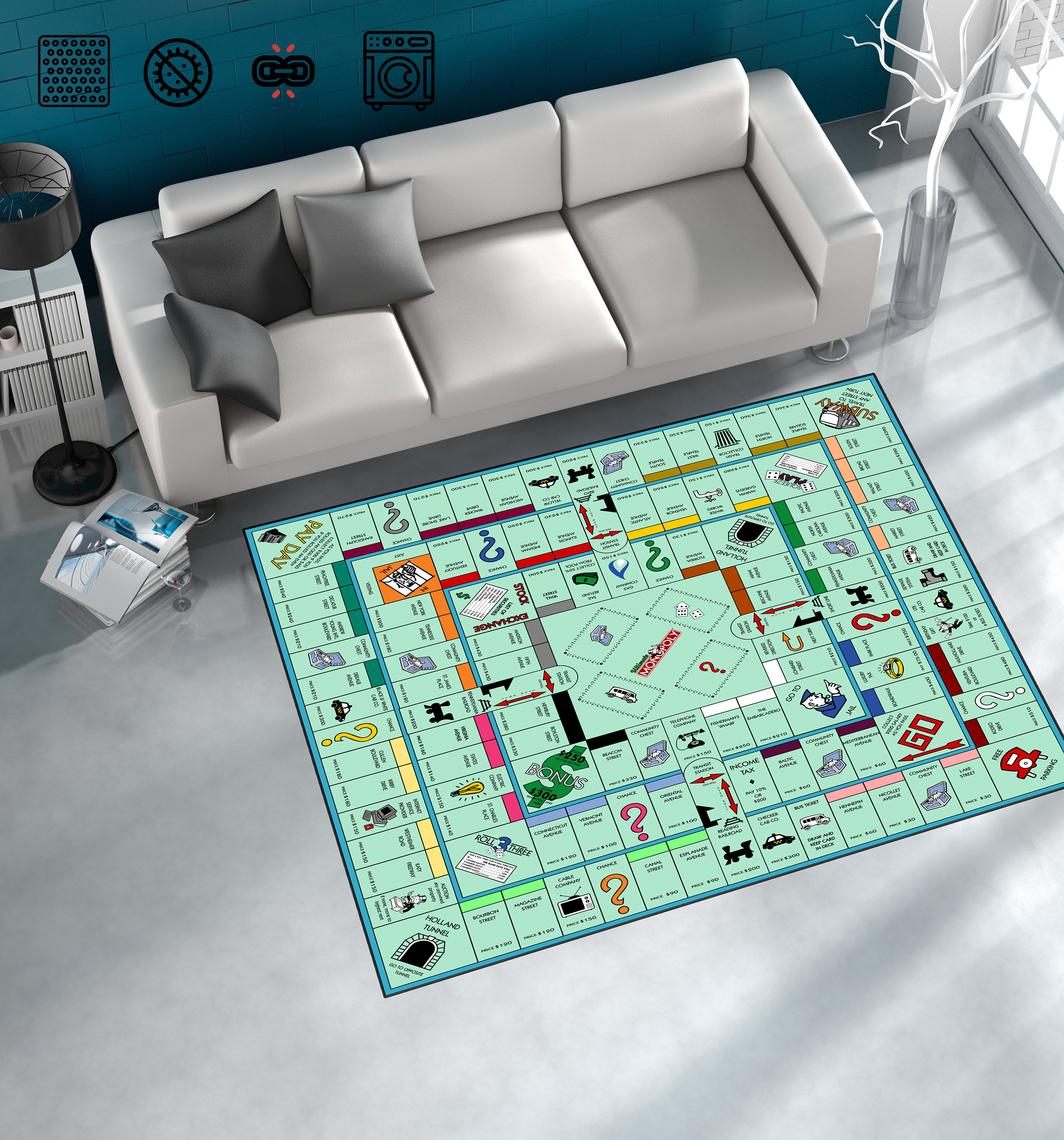 Monopoly Rug, Monopoly Mat, Play Mat, Monopoly Pattern Rug, Play Area ...