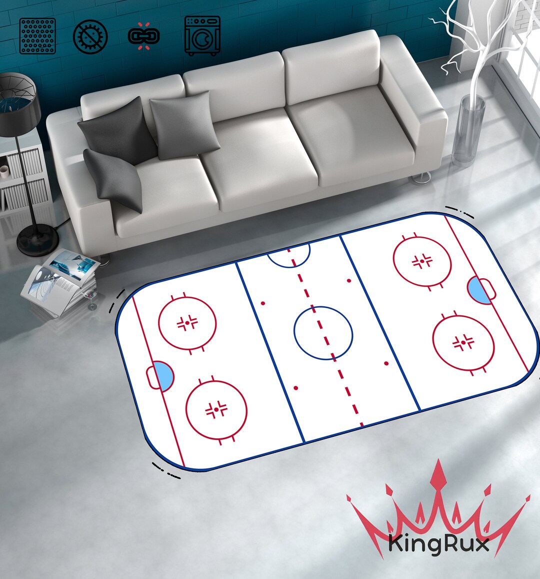 Oval İce Hockey Field Rug, Oval İce Hockey Court, Sports Decor Rug, İce ...