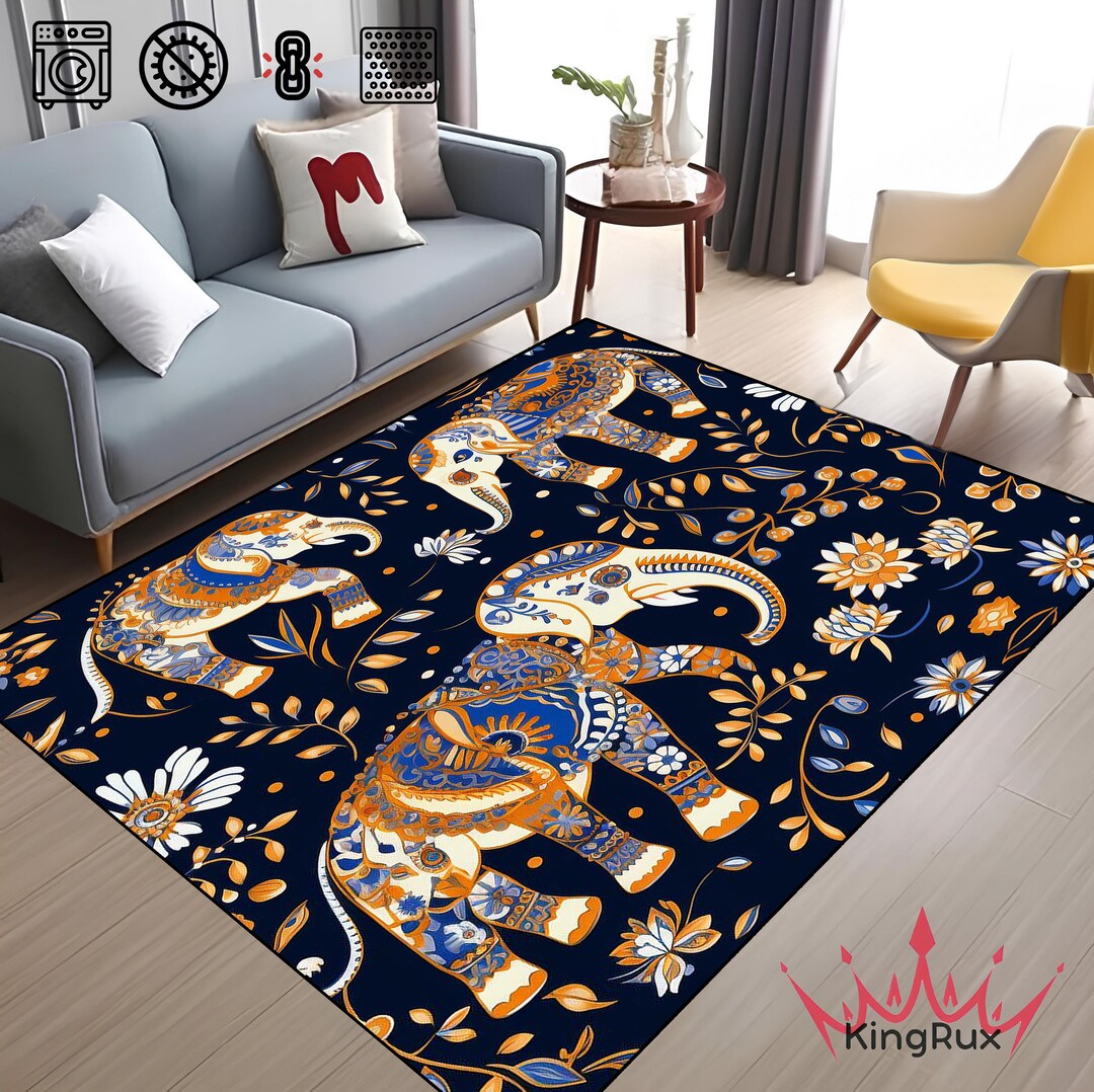Elephant Rug, Elephant Pattern Rug, Animal Pattern Rug, Animal Rug ...