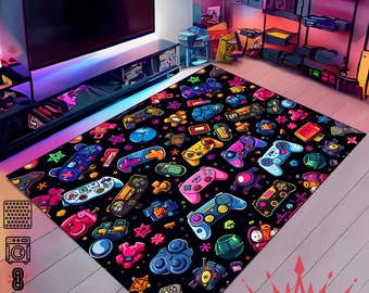 Colorful Neon Rug, Gaming Rug, Gamer Rug, Game Room Rug, Gift for Gamer ...