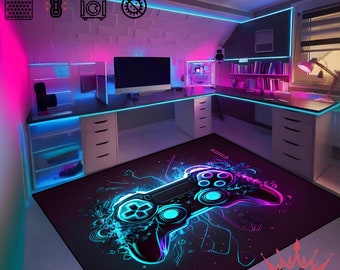 Game Controller Rug, Gamer Rug, Joysticks Rug, Gaming Rug, Neon Game ...