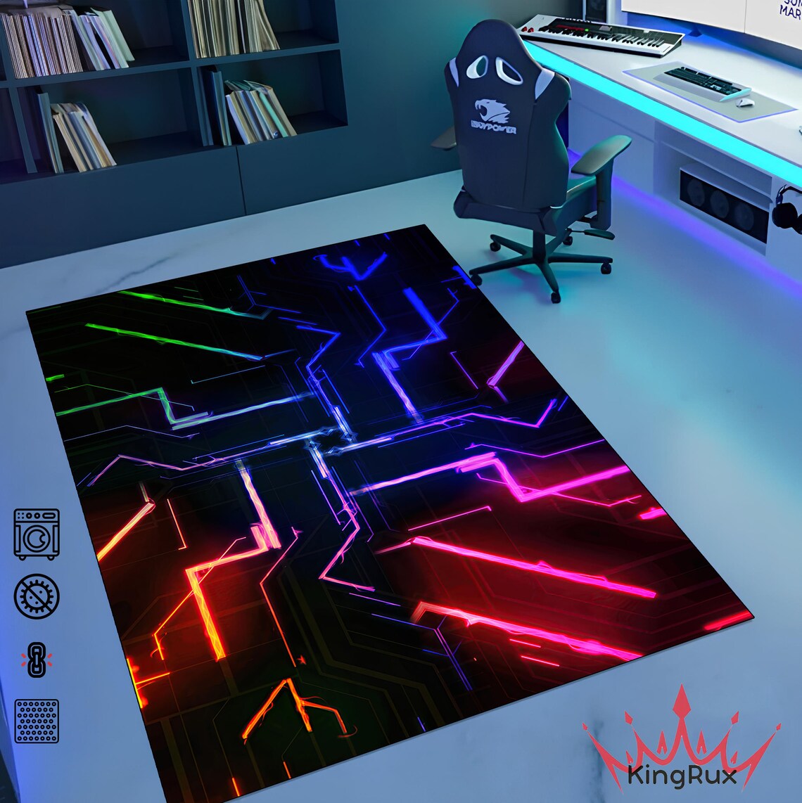 Colorful Neon Rug, Gaming Rug, Gamer Rug, Game Room Rug, Gift for Gamer ...