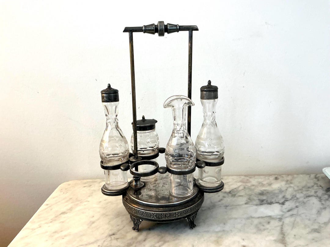 Victorian-era Durham & Sons Triple-plate Cruet Set With Etched Glass ...