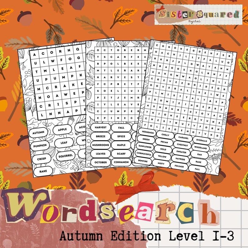 Autumn Wordsearch Level 1-3 - Etsy