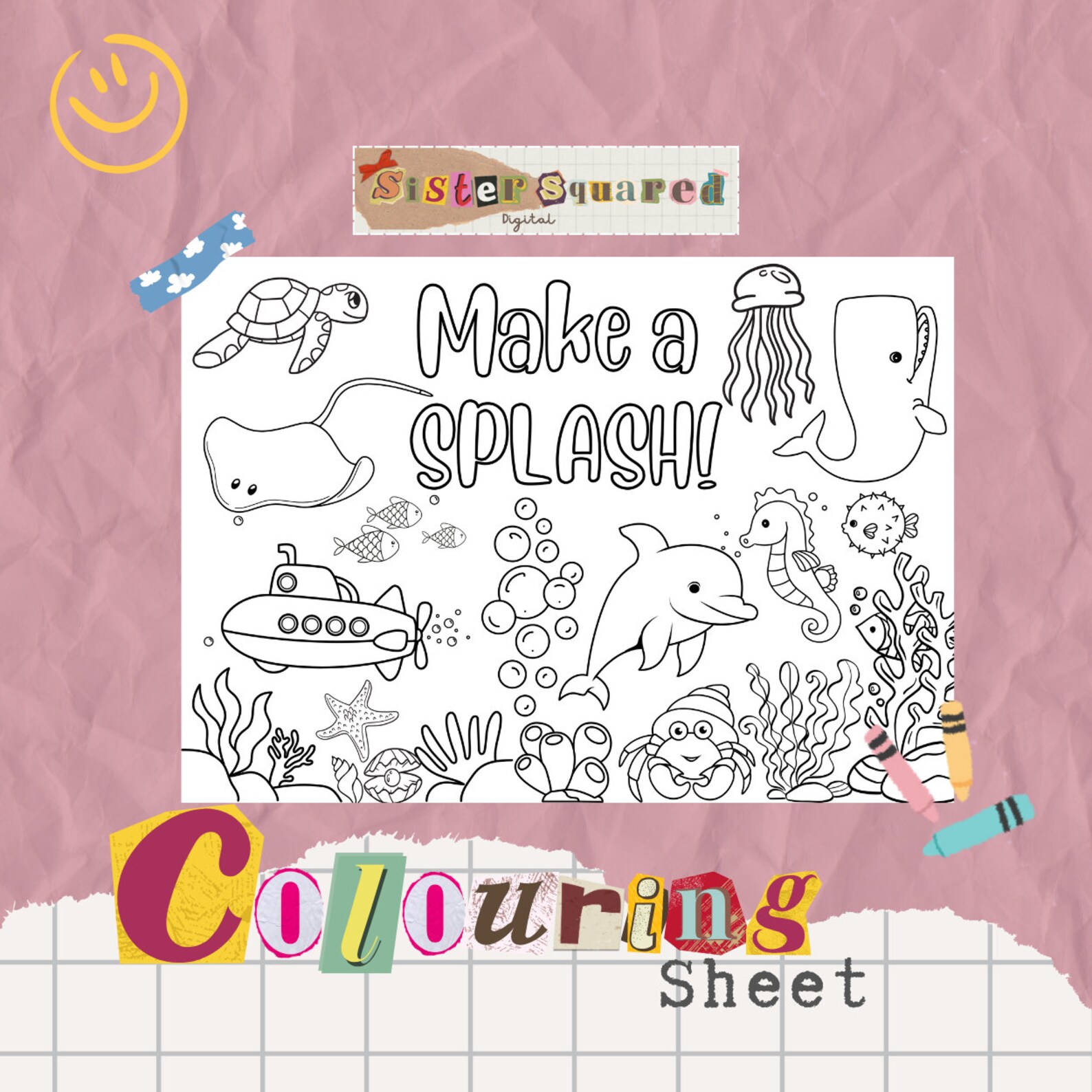 Make a Splash Ocean Themed Colouring Page Instant Download - Etsy
