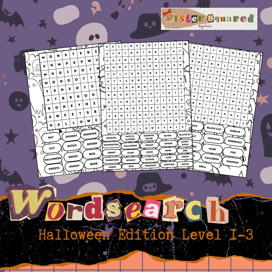 Halloween Wordsearch Level 1-3 - Etsy