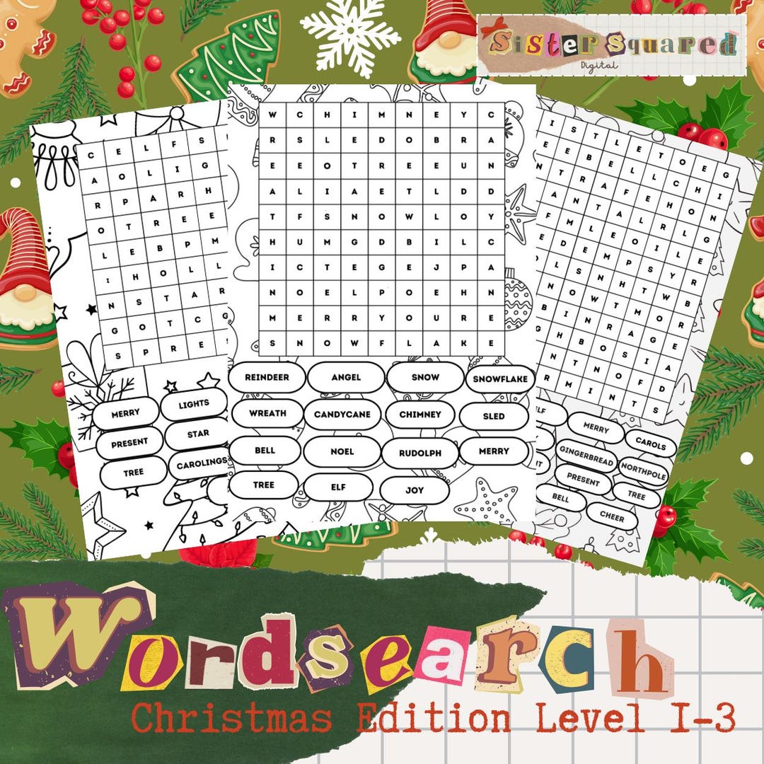 Christmas Wordsearch Level 1-3 - Etsy