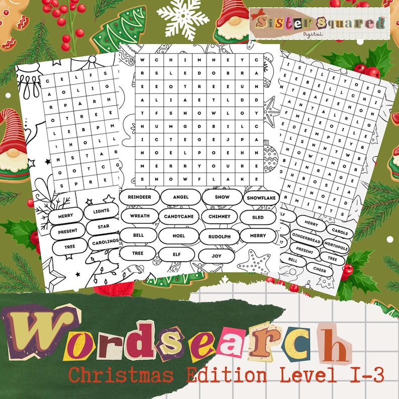 Christmas Wordsearch Level 1-3 - Etsy