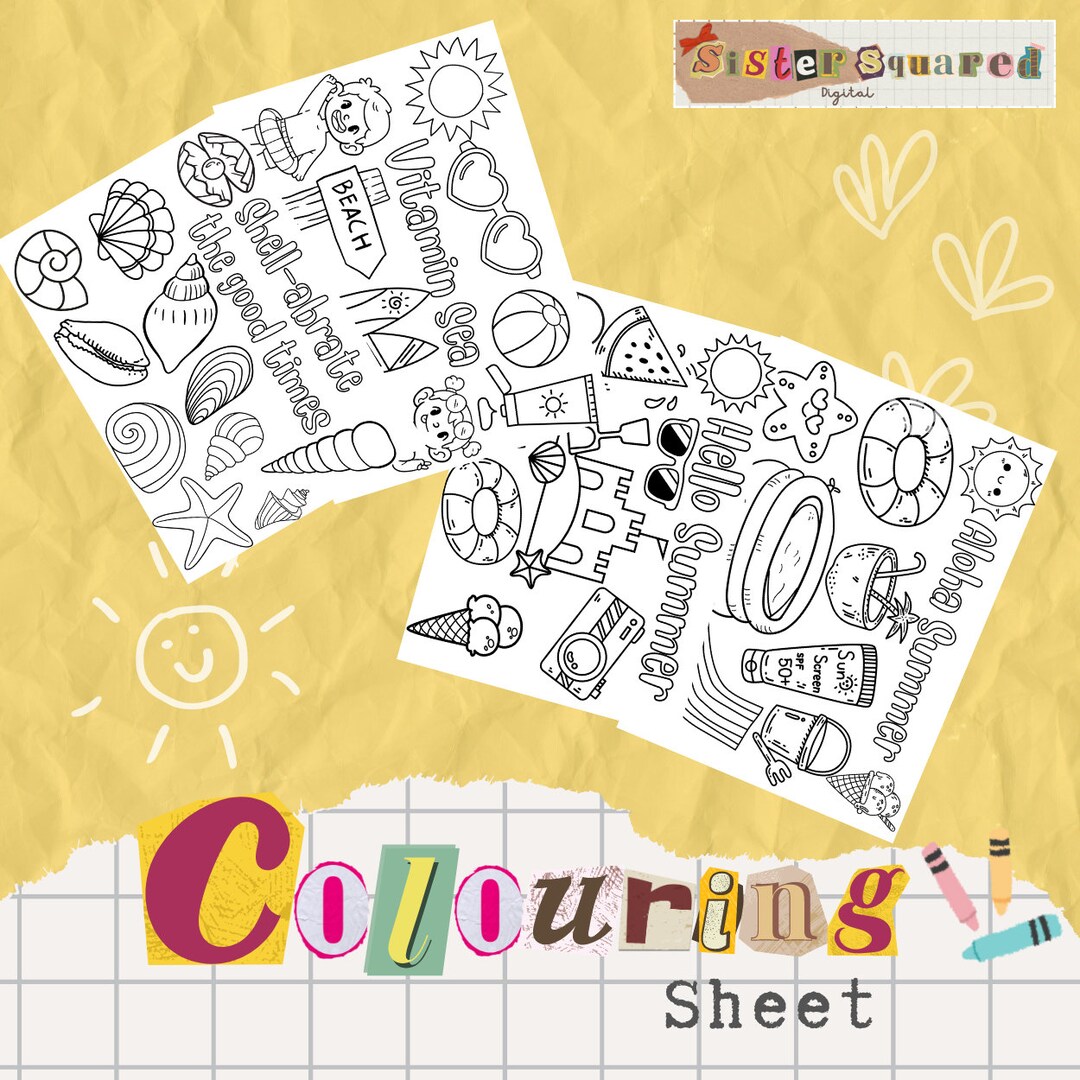 Summer Fun Themed Colouring Pages - Set of 4 - Instant Unlimited ...