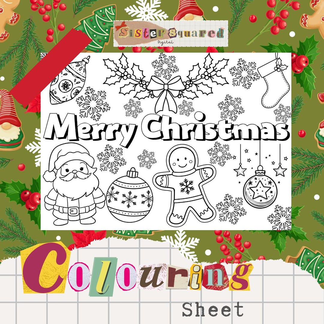 Merry Christmas Colouring Page - Etsy