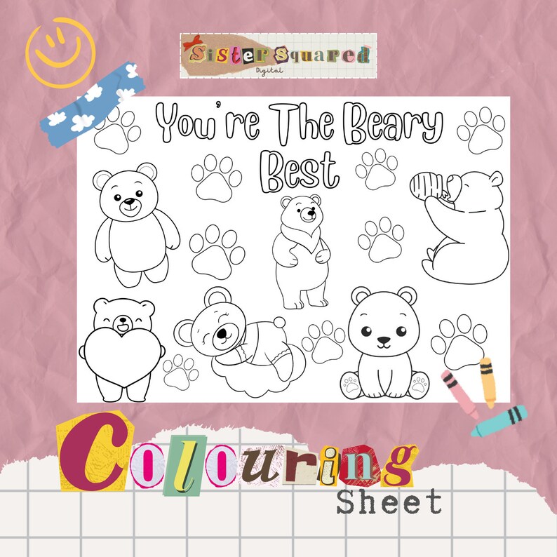 You're the Beary Best Positive Colouring Pages - Etsy