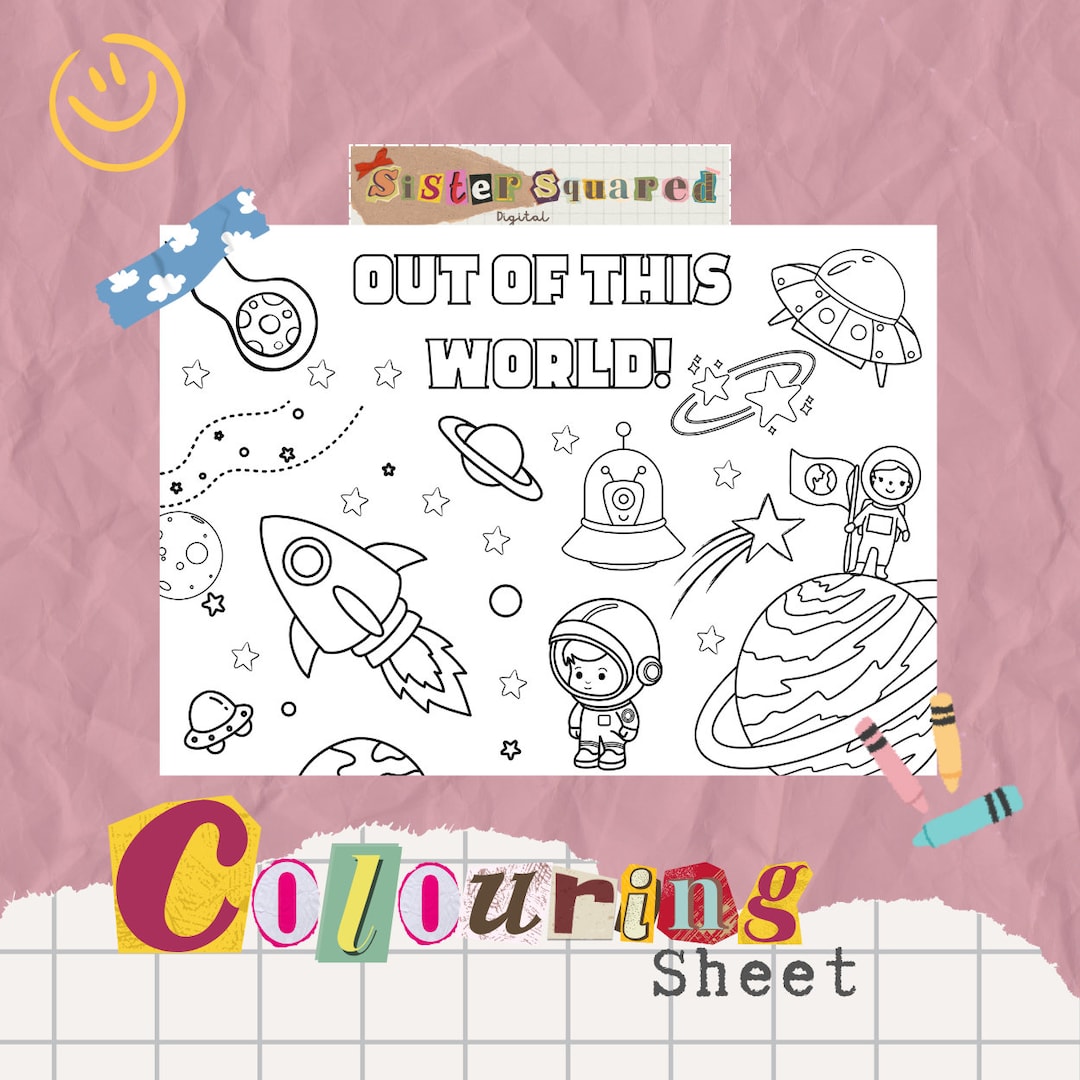 Out of This World Space Themed Colouring Page Instant Download - Etsy