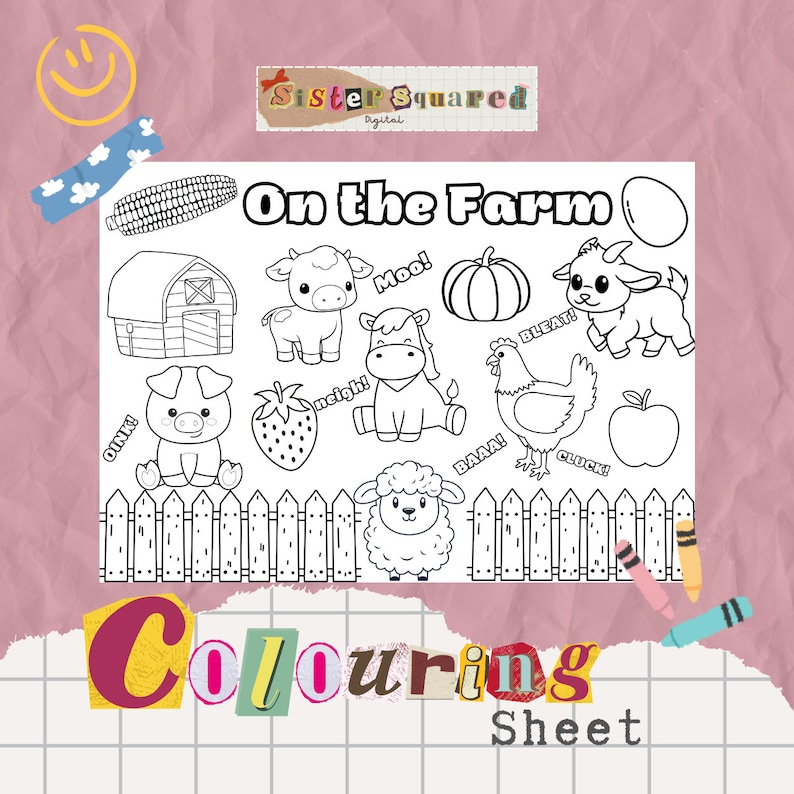 On the Farm Colouring Page - Etsy