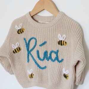 Personalised Knit Baby Sweater With Bumble Bees - Etsy