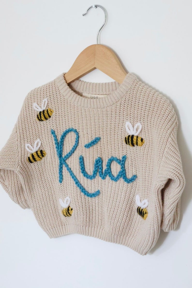 Personalised Knit Baby Sweater With Bumble Bees - Etsy