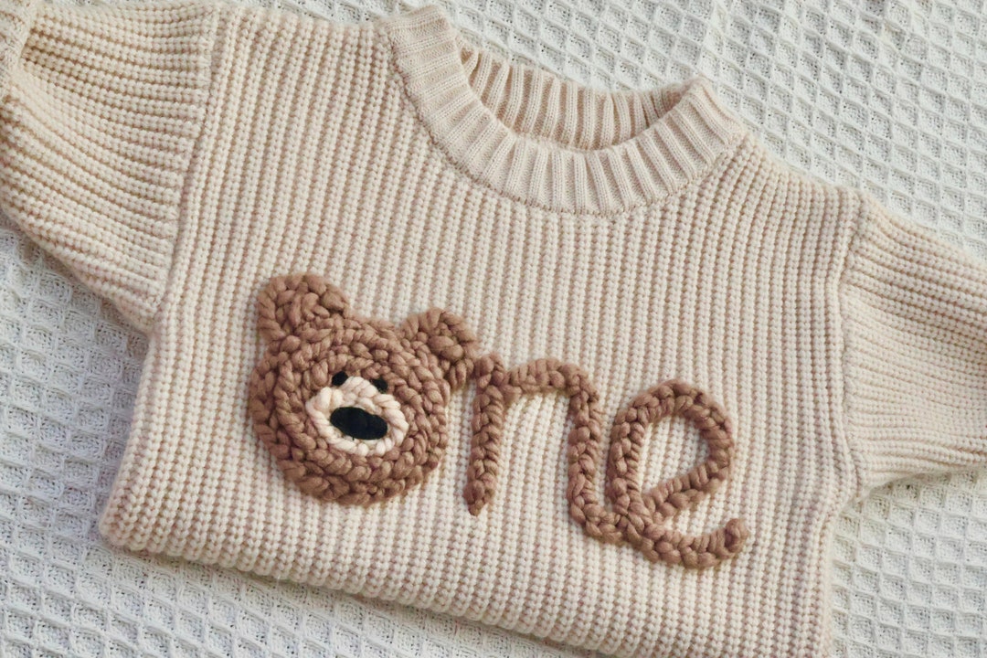 Personalised Cream Knit Beary First Birthday Baby Sweater - Etsy