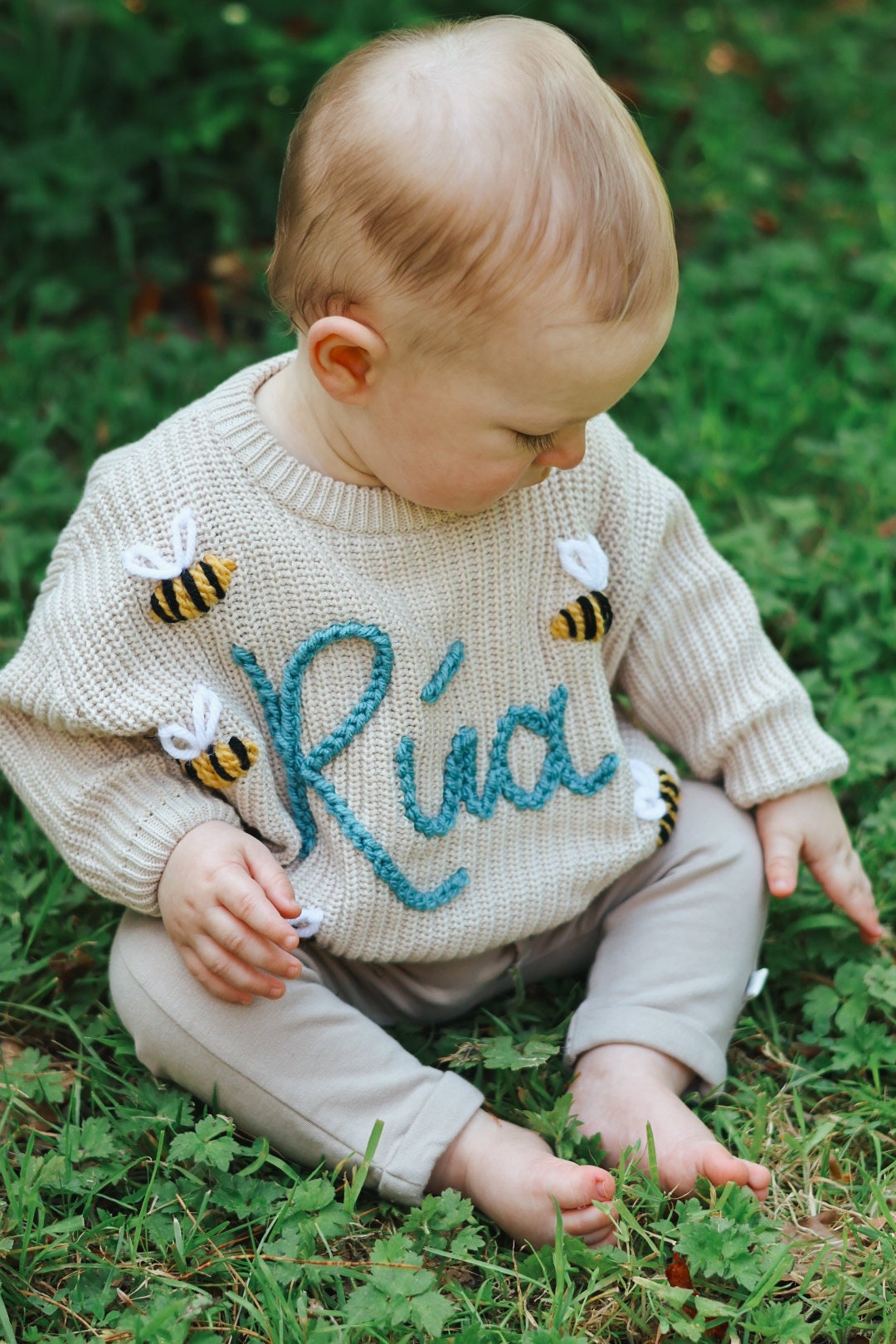 Personalised Knit Baby Sweater With Bumble Bees - Etsy
