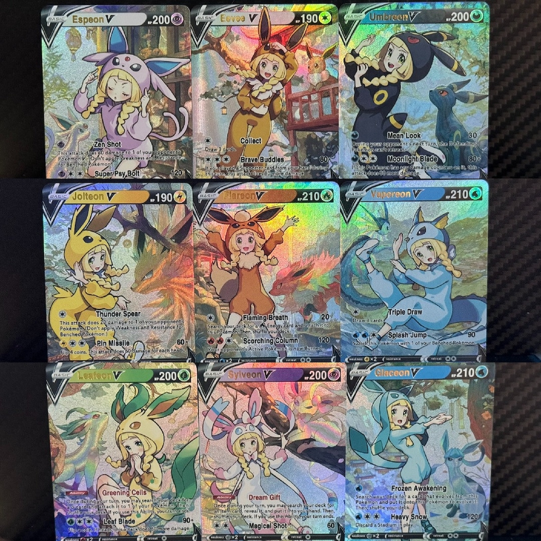 Custom Cards Lot of 9 Eeveelution Personification Textured Holographic ...
