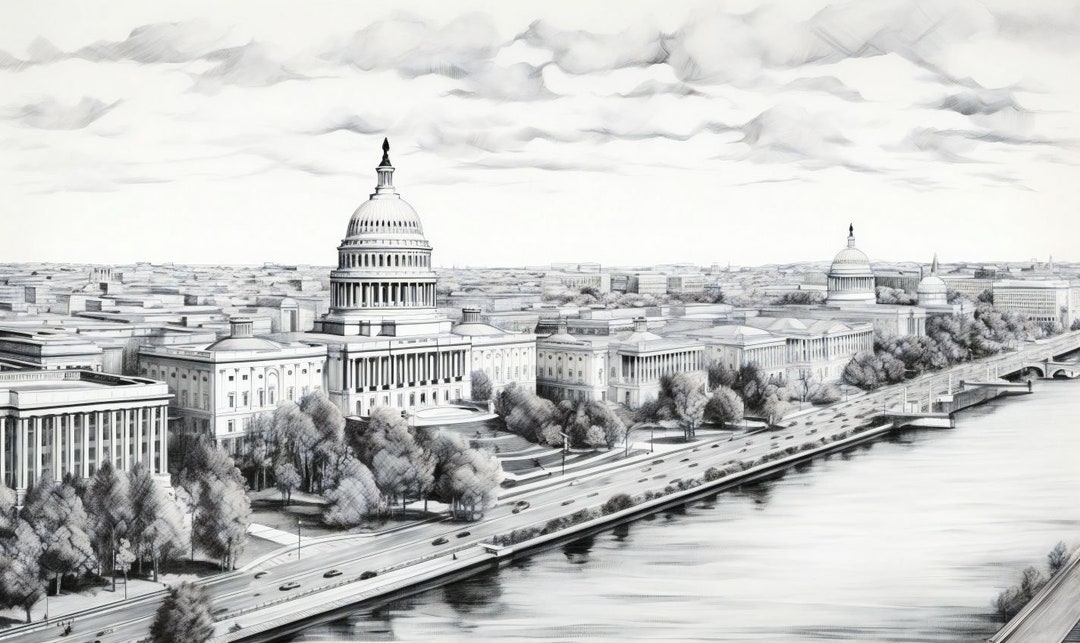 Washington, D.C. Monumental Skyline - Pen Sketch Artwork for Home Decor ...