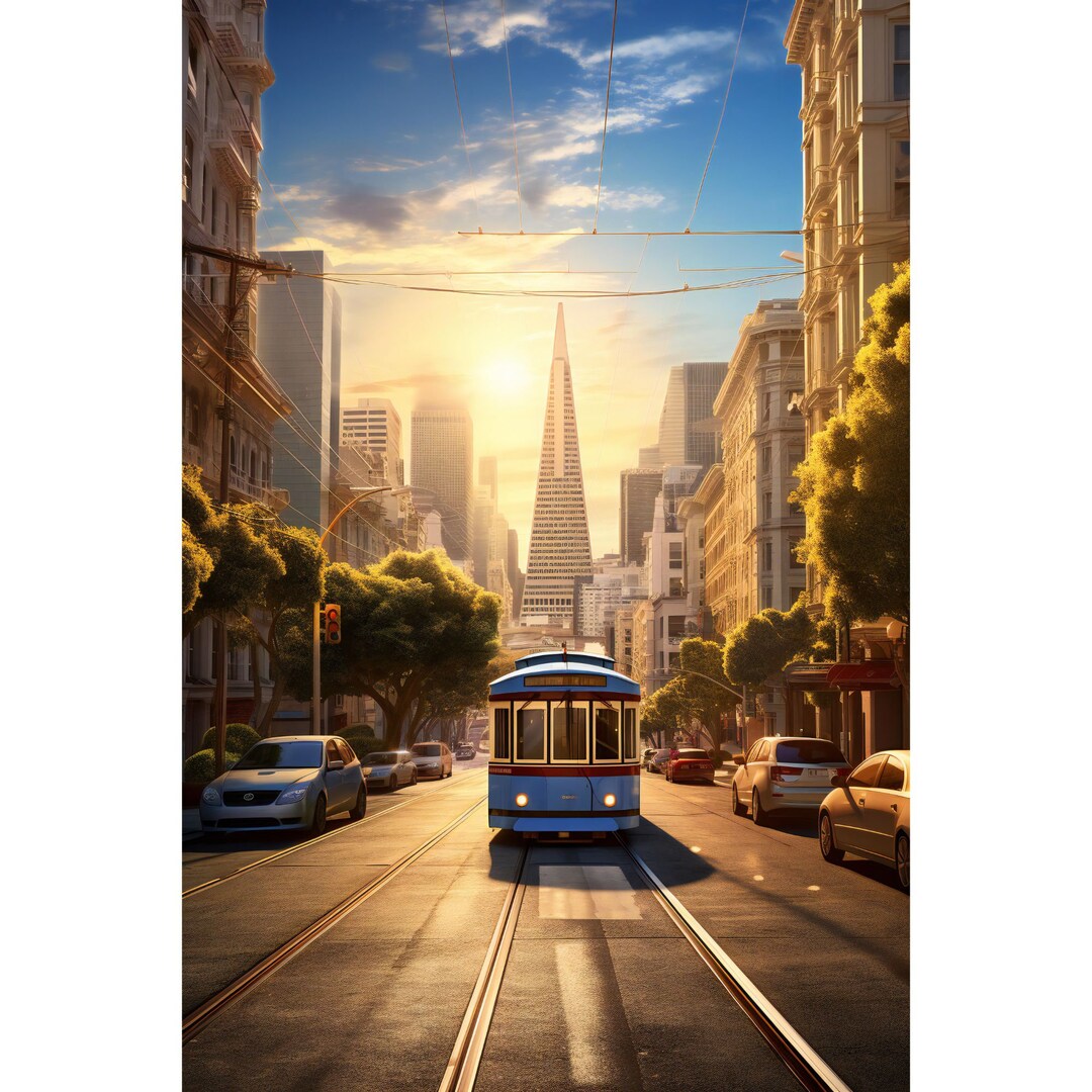 San Francisco Skyline and Cable Car Art Print - Downtown Streetcar ...