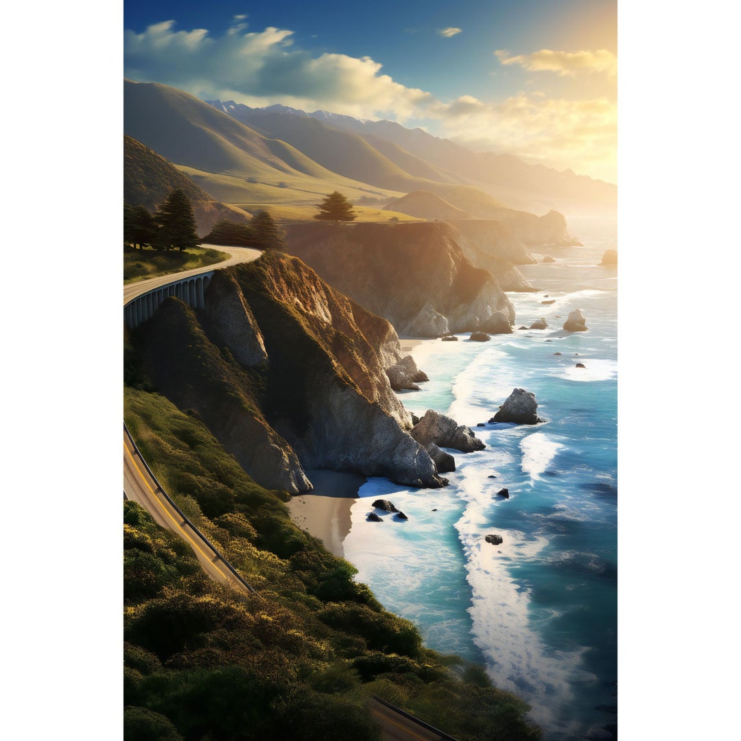 Golden Hour Over Big Sur Digital Print - Scenic California Coastline ...