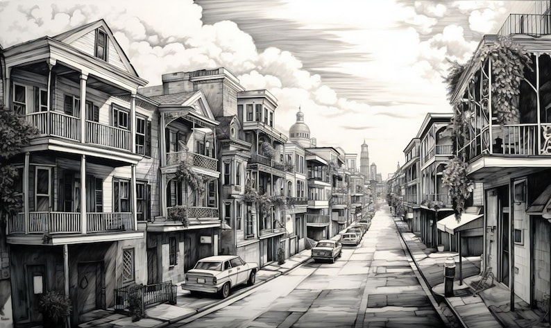 Classic New Orleans Streetscape: Digital Art Print of Iconic City Architecture - Perfect for ...