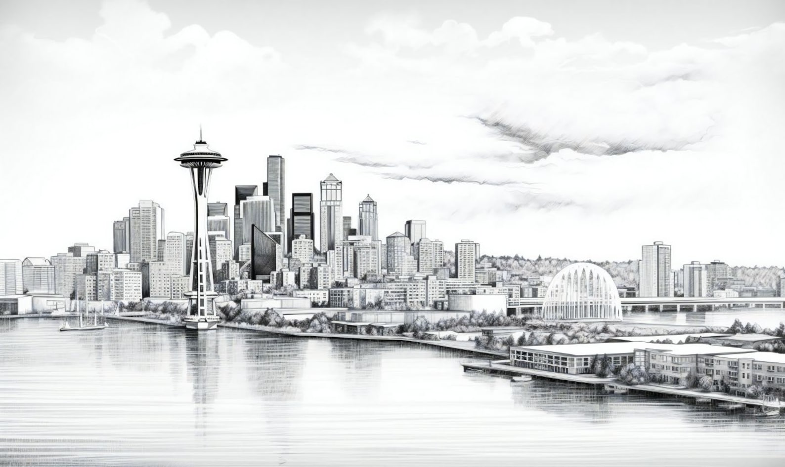 Seattle Skyline Sketch - Elegant Monochrome Cityscape Art Print for ...