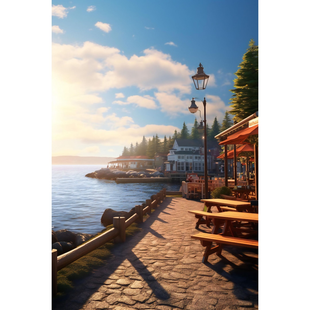 Bar Harbor Maine Coastal Scene Digital Art - Printable Sunset Pier ...